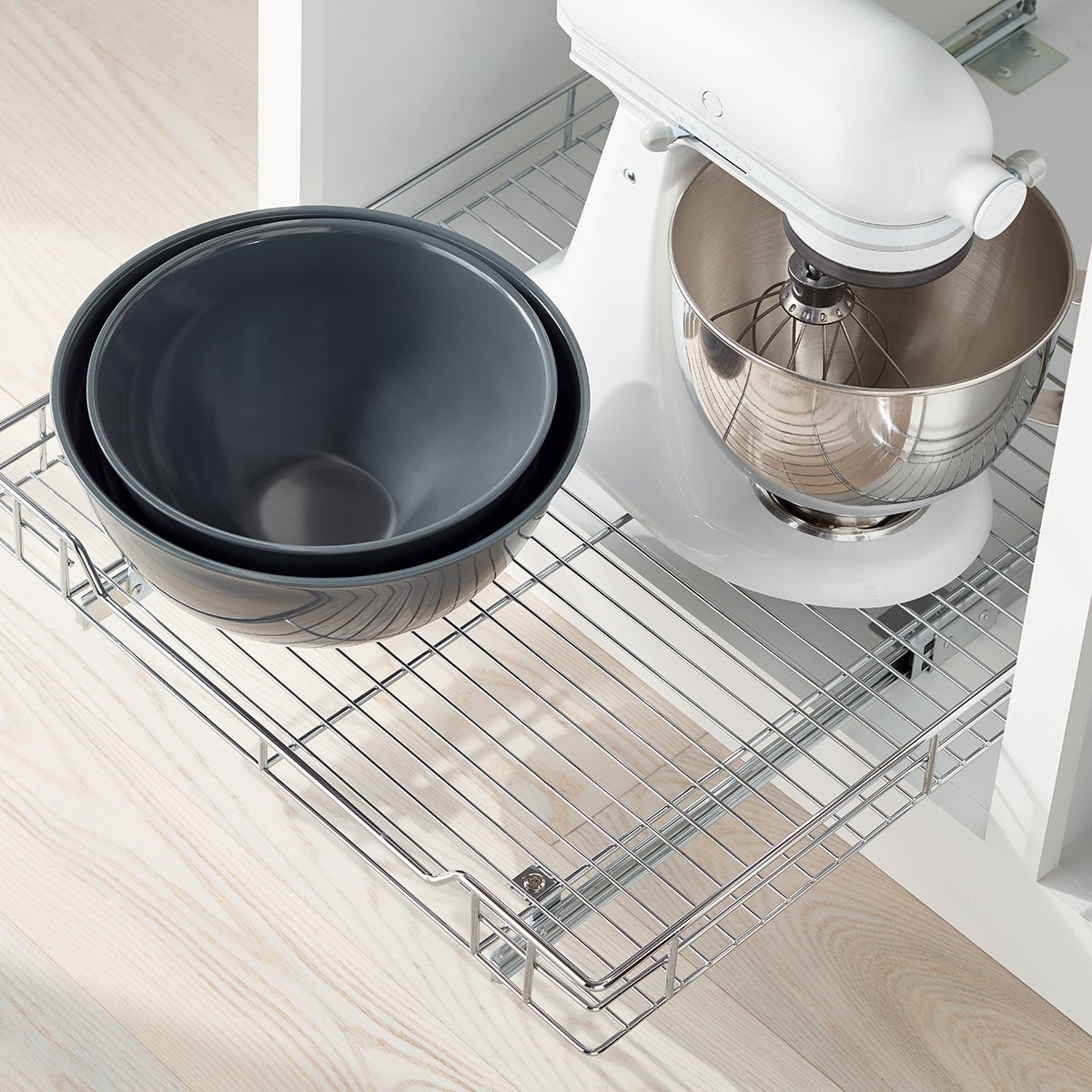 Chrome Roll-Out Cabinet Drawers | The Container Store