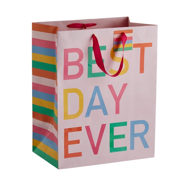 Jumbo Best Day Ever Striped Gift Bag | The Container Store