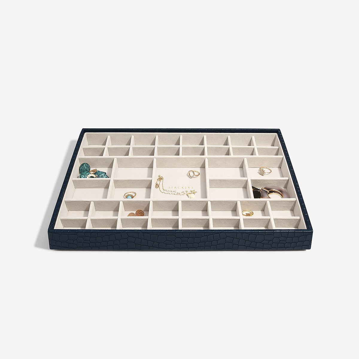 Stackers Navy Vegan Crocodile Supersize Premium Jewelry Box | The Container Store