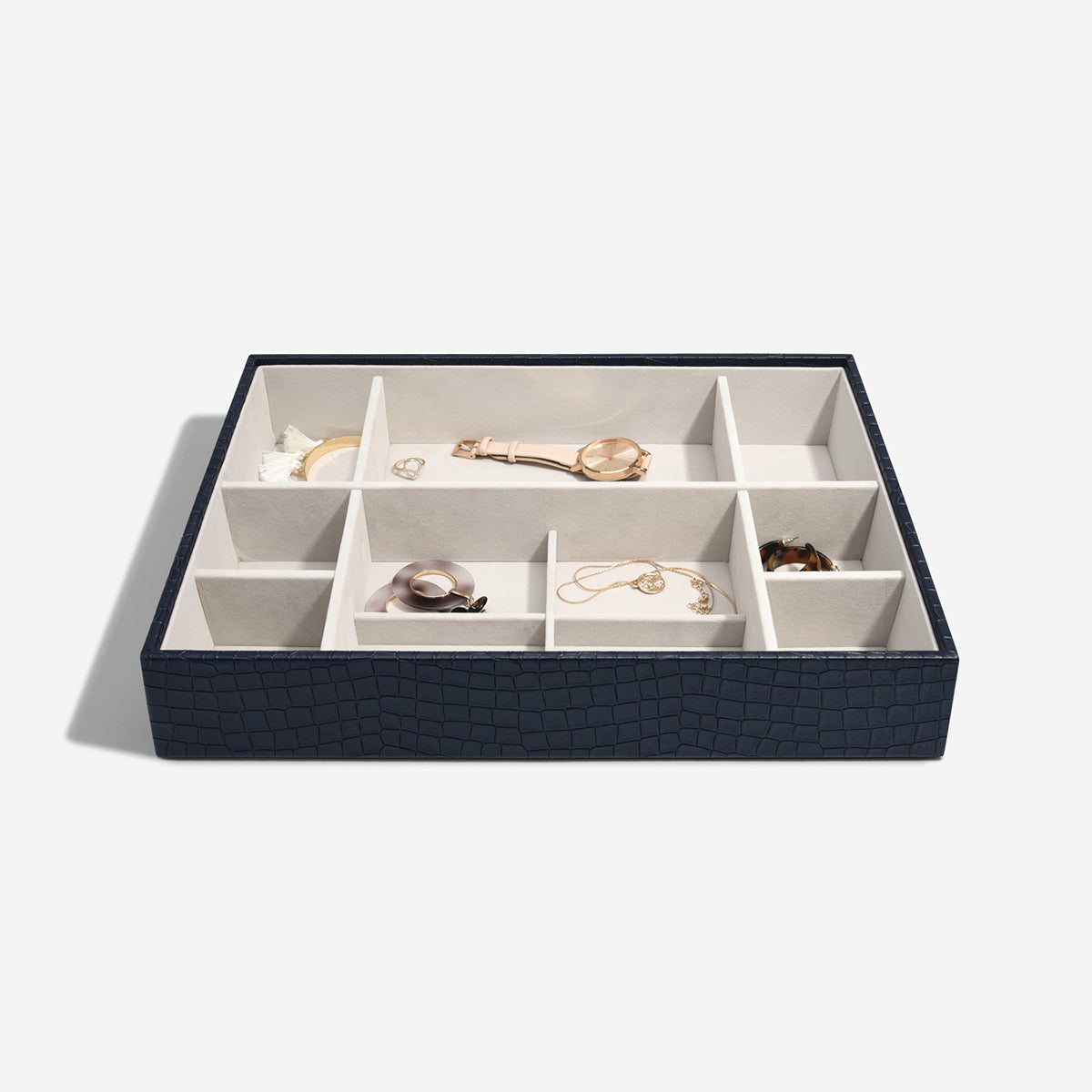 Stackers Navy Vegan Crocodile Supersize Premium Jewelry Box | The Container Store