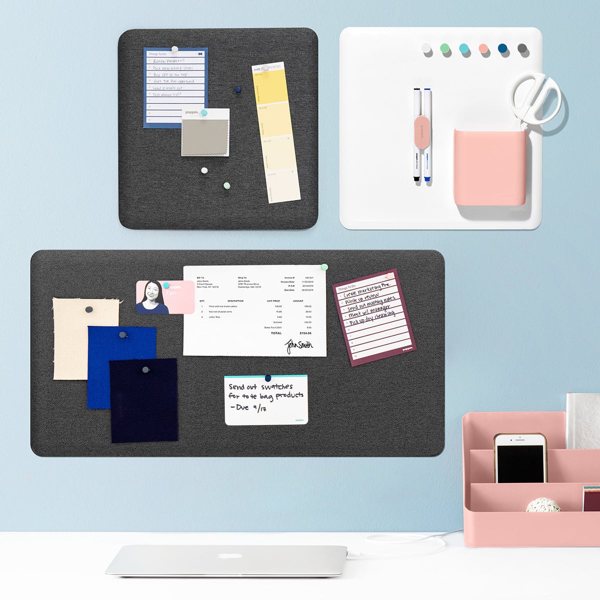 Grey Poppin Wide Fabric Pinboard | The Container Store