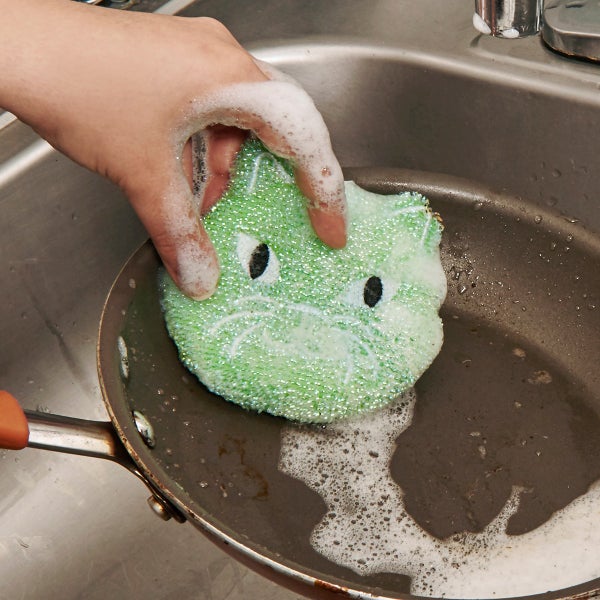 Kikkerland Kitty Scrub Sponge Pkg/3 | The Container Store