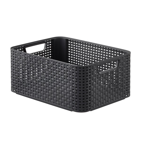 Curver White Basketweave Storage Bin with Handles | The Container Store