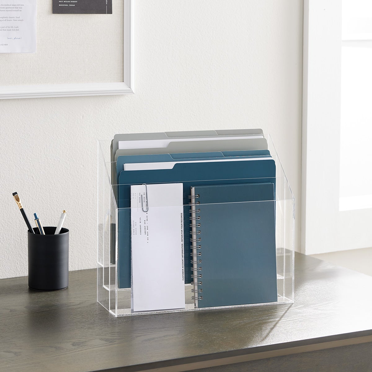 Luxe 3-Section Acrylic Tiered Paper Sorter | The Container Store