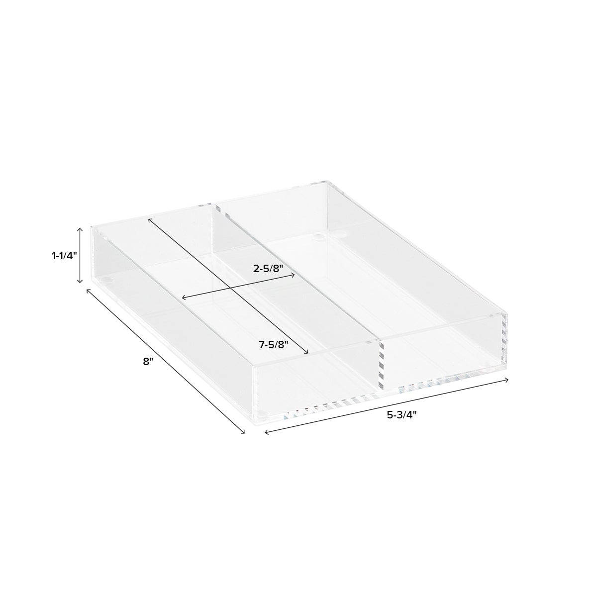 Luxe Acrylic Long 2-Section Divided Drawer Insert | The Container Store