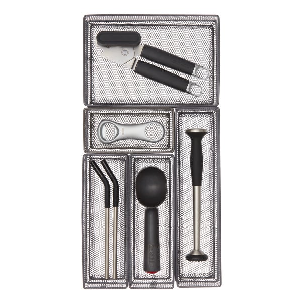 9" x 18" Graphite Mesh Drawer Organizer Starter Kit | The Container Store