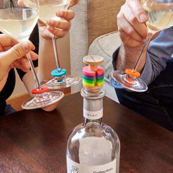 Kikkerland Rainbow Drink Markers & Bottle Stopper | The Container Store