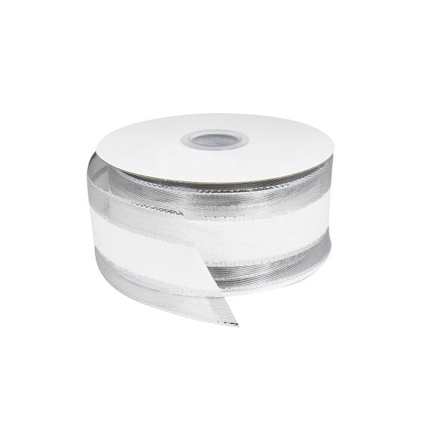 Silver & White Mesh Wired Ribbon | The Container Store