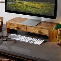 Rowan Acacia 2-Drawer Monitor Stand | The Container Store