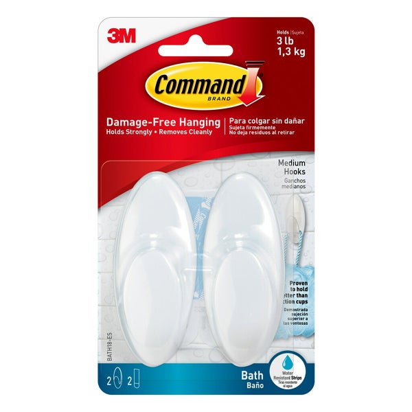 3M Command Clear Medium Bath Hooks | The Container Store