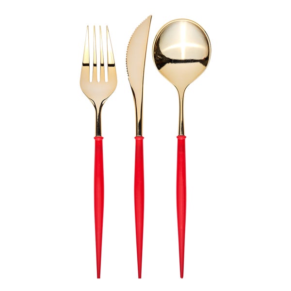 Red & Gold Bella Assorted Plastic Cutlery Pack of 24 | The Container Store