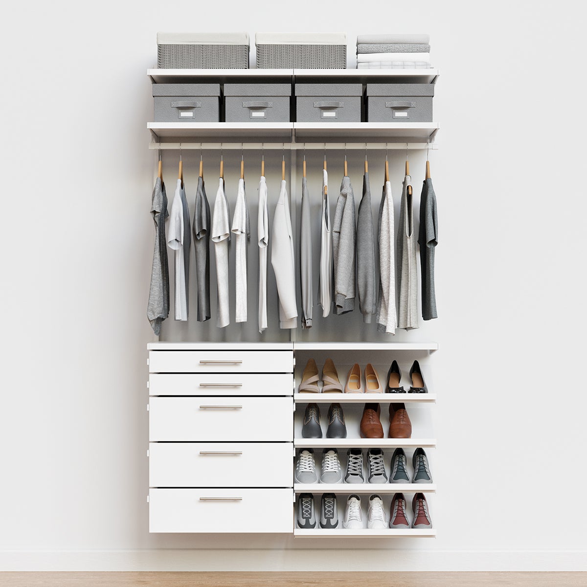 Decor Plus by Elfa 4' Closet with Angled Shoe Shelves | The Container Store