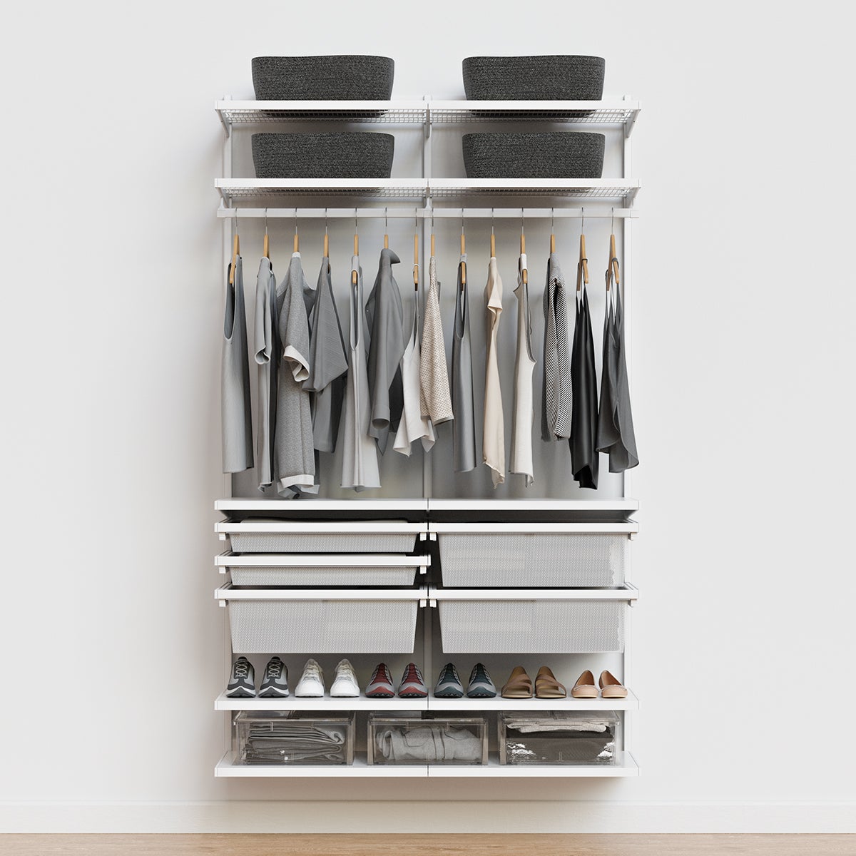 Decor Plus by Elfa 4' Reach-In Closet with Mesh Drawers | The Container ...