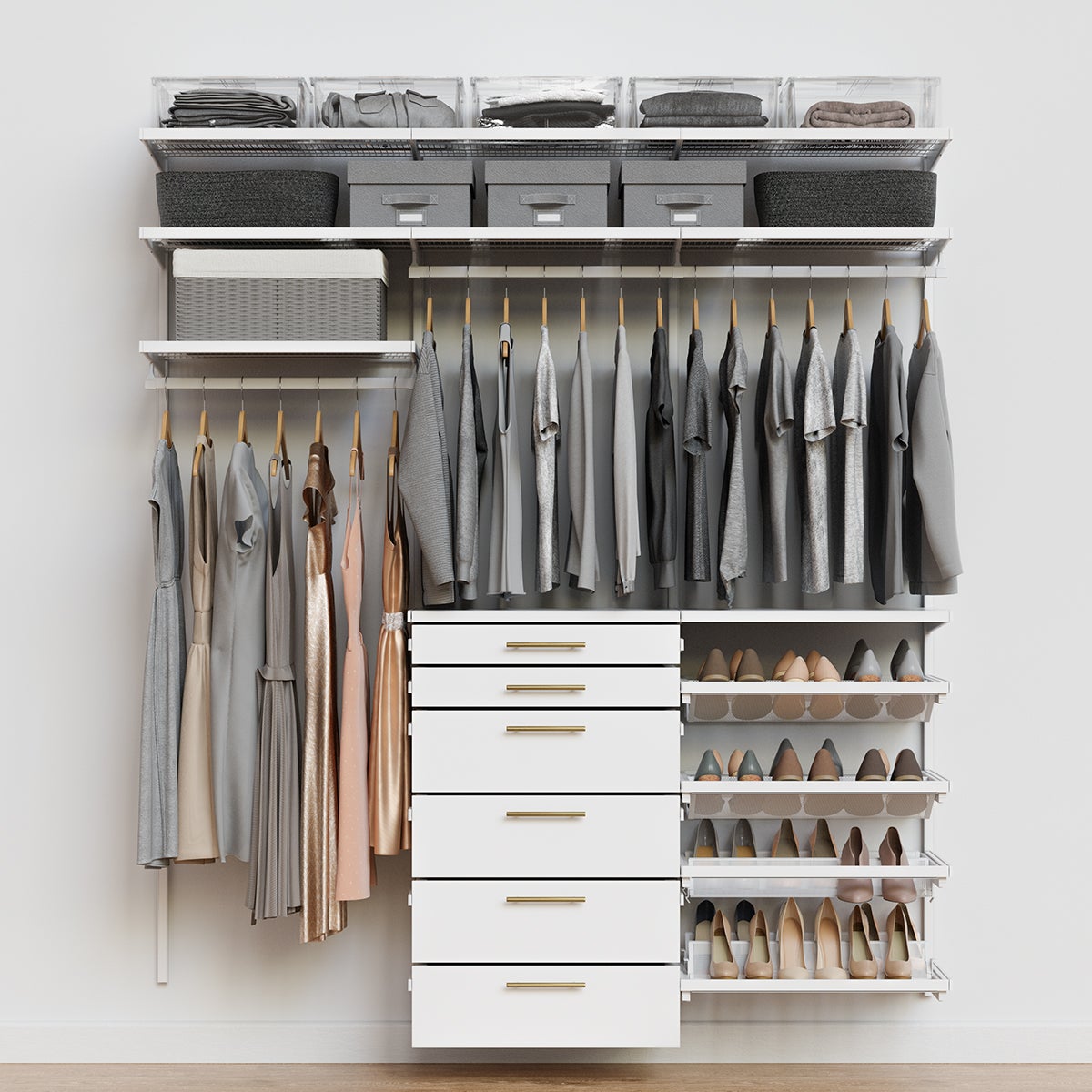 Decor Plus by Elfa 6' Reach-In Closet with Solid Drawers | The ...